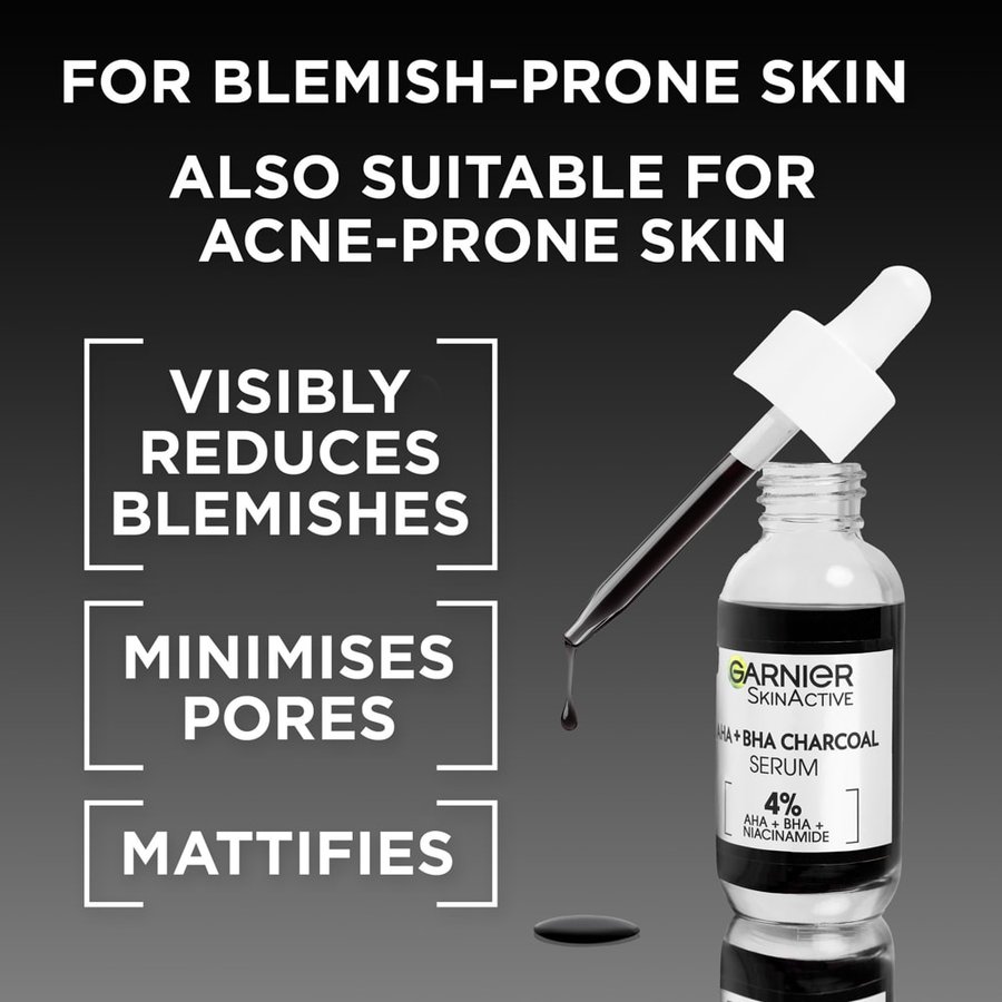 Pure Active AHA BHA Charcoal Serum for Clearer Skin | Garnier