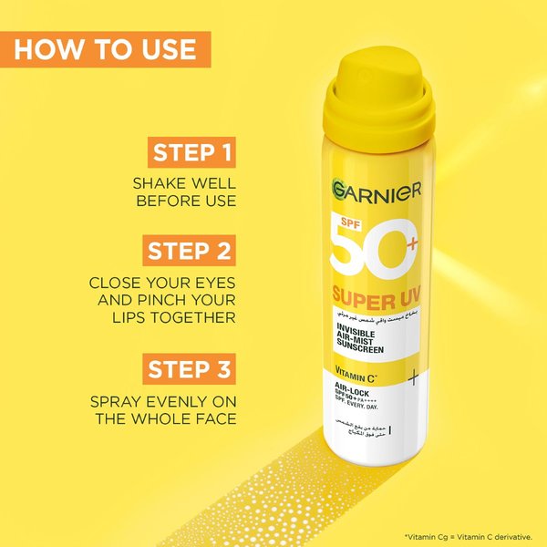 Super UV Air-Mist Sunscreen SPF50 75ml | Skin Active | Garnier